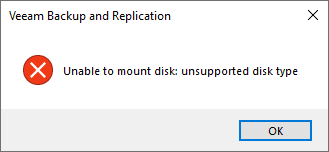 KB1883: Unable to mount disk: unsupported disk type